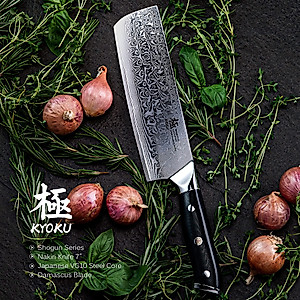 KYOKU 7" Nakiri Knife + 8'' Serrated Bread Knife - Shogun Series - Japanese VG10 Steel Core Forged Damascus Blade