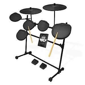 Pyle 9 Piece Electronic Set-Electric Kit with 5 Drum Heads, 2 Cymbal Crash Pads, Hi Hat and Bass Pedal Controller, Module, Stand Rack, Sticks-Professional/Beginners (PED021M)