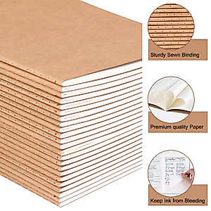 EOOUT 24 Pack Kraft Notebooks, Journals in Bulk, Blank Paper Sketchbooks, 60 Pages, 30 Sheets, 80GSM, 8.3x5.5 Inch, A5 Size, Travel Journal Set, for Gifts, Students and Office Supplies