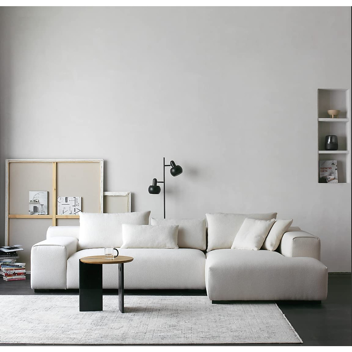 Acanva Modern Minimalist Sofa with Extra Deep Seats for Living Room, Bedroom and Lounge, L-Shaped Sectional Couch with Right Chaise,White