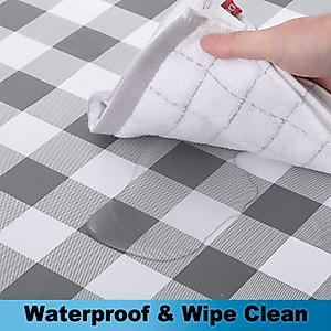 smiry Rectangle Table Cloth Cover, Elastic Waterproof Fitted Vinyl Table Covers for 4 FT Tables, Flannel Backed Buffalo Plaid Tablecloth for Picnic, Camping, Outdoor (White and Grey, 30 x 48 Inches)