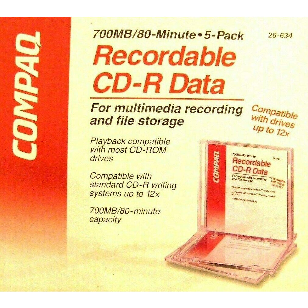 Compaq CD-R Data 700MB 80 Minute up to 12x Recordable 5 Pack Compact Disc