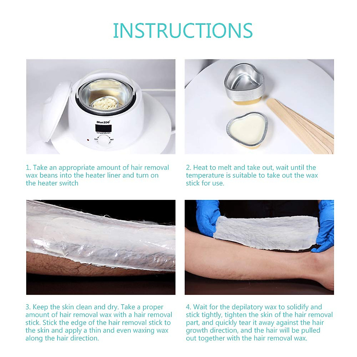 Vtrem 100g Hard Wax Beans Painless Hair Removal kit with 20pcs Wax Spatulas Strawberry Flavor Solid Depilatory Wax for Face, Eyebrow, Back, Chest, Bikini Areas, Legs (Red)