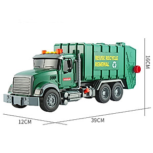 IYEAM 15" Big Garbage Truck Toy, Friction Powered Garbage Truck with Lights and Sounds, Kids Recycling Trash Truck with 3 Trash Cans, Boys & Girls Gifts