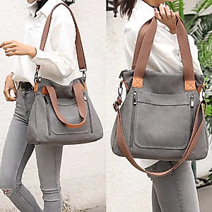 SULCET Canvas Handbag for Women Cloth Tote Shoulder Purses Hobo Casual Crossbody Bag Large Top Handle Shopper Bag