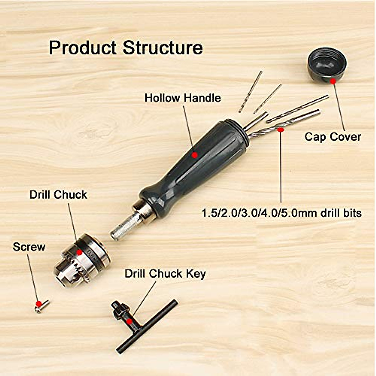 YAGSUW Hand Drill Bits Set 7 in 1 Manual Tool Pin Vises with Chuck Key & 5pcs Twist Drill Bits for Wood, Jewelry, Delicate Manual Work, Electronic Assembling and Model Making, DIY Drilling