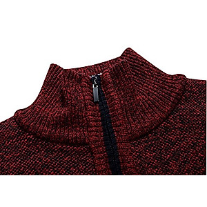 Yeokou Men's Slim Fit Zip Up Casual Knitted Cardigan Sweaters With Pockets (Large, Wine Red)
