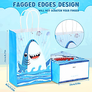 Outus 24 Pcs Shark Party Bags Blue Shark Birthday Party Favor Gift Bags Shark Goodie Candy Bags with Twist Handles Shark Party Supplies for Kids Summer Ocean Sea Baby Shower Decorations