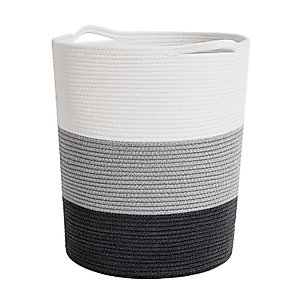 INDRESSME 17¾ x 15¾ x 13¾ inches Grey Baby Laundry Basket Thread Cotton Rope Basket Toy Storage Basket Organizer Tall Woven Basket Blanket Storage Baby Laundry Nursery Hamper for Living Room Toy Gifts