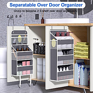 HSD Houseware Baby Organizer for Nursery, Separable 2-in-1 Over the Door Organizer Bathroom with 5 Shelves 4 Side Pockets 3 PVC Pockets, Door Organizer Hanging Bedroom Pantry (Dark Grey)