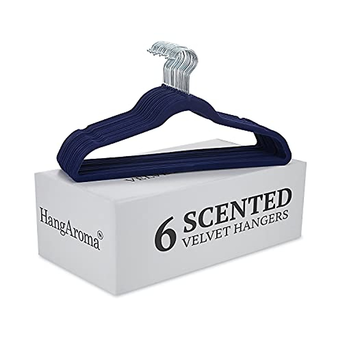 HangAroma Non-Slip Scented Velvet Hangers - Heavy Duty Clothes Hanger - Ultra Thin Space Saving 360 Degree Swivel Hook - Ideal for Coats, Jackets, Pants, & Dress - Fresh Air - 6 Pack