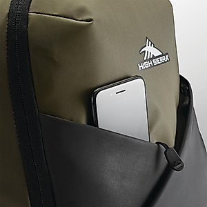 High Sierra Luna Polyester Large Storage Backpack with Grab Handle, 360 Degree Reflectivity, and Laptop Padded Pocket Sleeve, Olive & Black