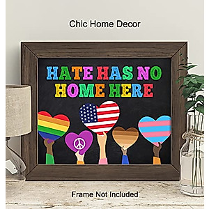 Hate Has No Home Here Flag Sign - Black Lives Matter, LGBTQ, African American, Civil Rights Wall Art Poster, Home Decor, Room Decoration - Gift for Queer, Gay, Bi, Lesbian, Latino, Liberal Democrats