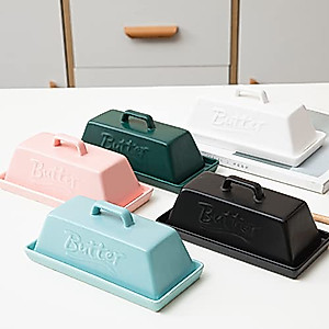 Porcelain Butter Dish with Lid, Candiicap Classic Matte Butter Keeper for Countertop, Large Butter Holder for Butter Storage, Dishwasher Safe (Matte Green)
