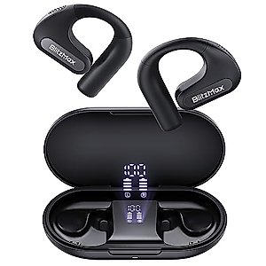 BlitzMax Open Ear Headphones Wireless Bluetooth 5.3 with 4 mic, Open Ear Earbuds with Dual 16.2mm Dynamic Drivers, 61H Playtime, Deep Bass Headhones for iPhone, Sports, Running, Walking, Workout