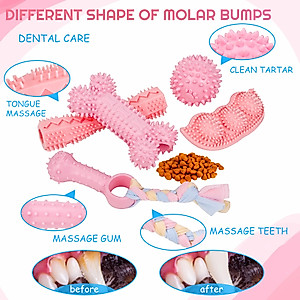 Fuyamp 5 Pack Puppy Chew Toys for Teething Puppies Soft Rubber Cute Pink Dog Toys Teeth Cleaning Teething Toy Soft Rubber Rope Dog Toys Funny Bone Ball Cleaning Teeth Dog for Small Medium Dogs