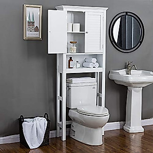 Glitzhome Bathroom Over-The-Toilet Space Saver Storage with Shelf and 2-Door Cabinet, 68" H, White