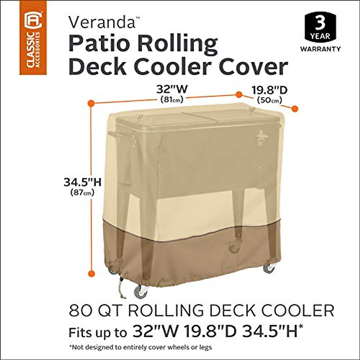 Classic Accessories Veranda Water-Resistant 80 Quart Patio Rolling Deck Cooler Cover, Patio Furniture Covers