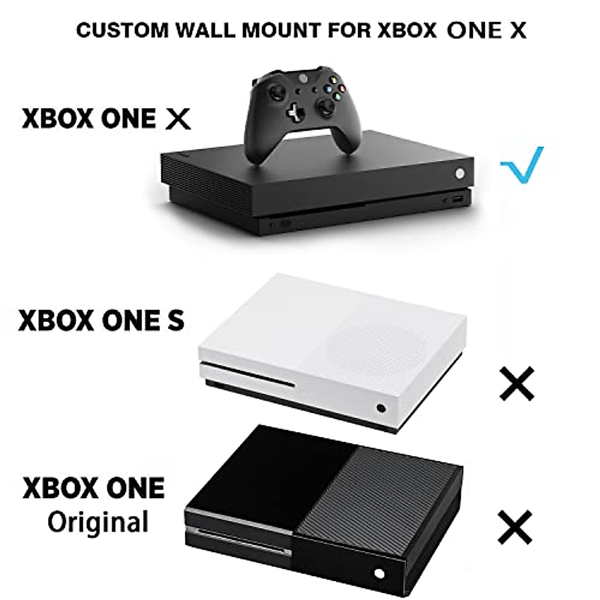 Monzlteck Wall Mount for Xbox One X (Not Fit for One Original)，All Metal Vertical Hanging On Wall with Power Botton Left/Right,Wall Shelf Bracket for X1X