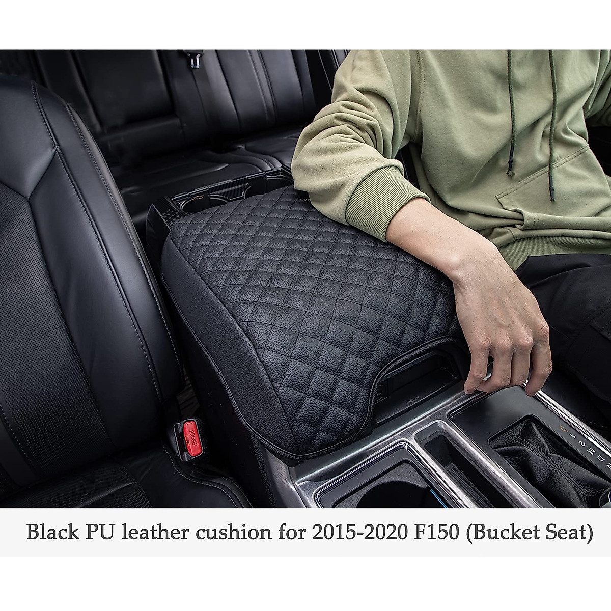 JDMCAR Center Console Cushion Compatible with 2015-2020 Ford F150 / 2017-2022 F250 F350 F450 and 2018-2024 Expedition Accessories, Customized PU Leather Armrest Cover Protector (Bucket Seat Only)