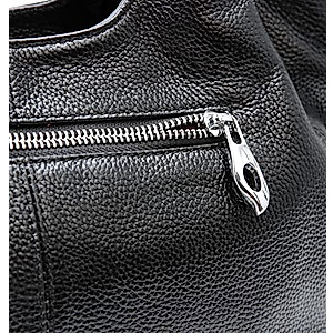 Iswee Womens Genuine Leather Handbags Tote Bag Shoulder Bag Top Handle Satchel Designer Ladies Purse Hobo Crossbody Bags (IR013-Black)