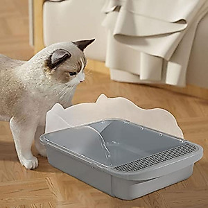 MagiDeal Open Cats Litter Box Deep Toilet Durable Pet Litter Tray for Single & Multi Cat Homes, 48x37x20cm Gray