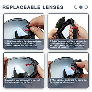 SPOSUNE Ski Goggles Over Glasses - Snow Goggle for Men Women Youth Snowboard Skiing - UV400 Anti-Fog Snowmobile Goggles