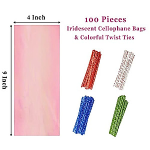 Yotelab Easter Cellophane Treat Bags, 4x9 Inches Iridescent Holographic Cellophane Goodie Bags, Party Favors Bags with Twist Ties,100Pieces