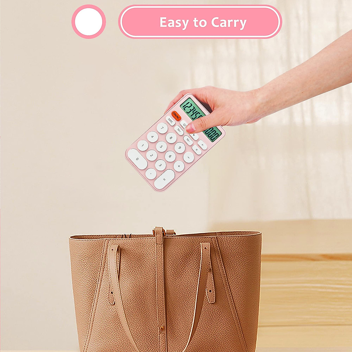 Standard Calculator 12 Digit,Desktop Large Display and Buttons,Calculator with Large LCD Display for Office,School, Home & Business Use,Automatic Sleep,with Battery (Pink and White)