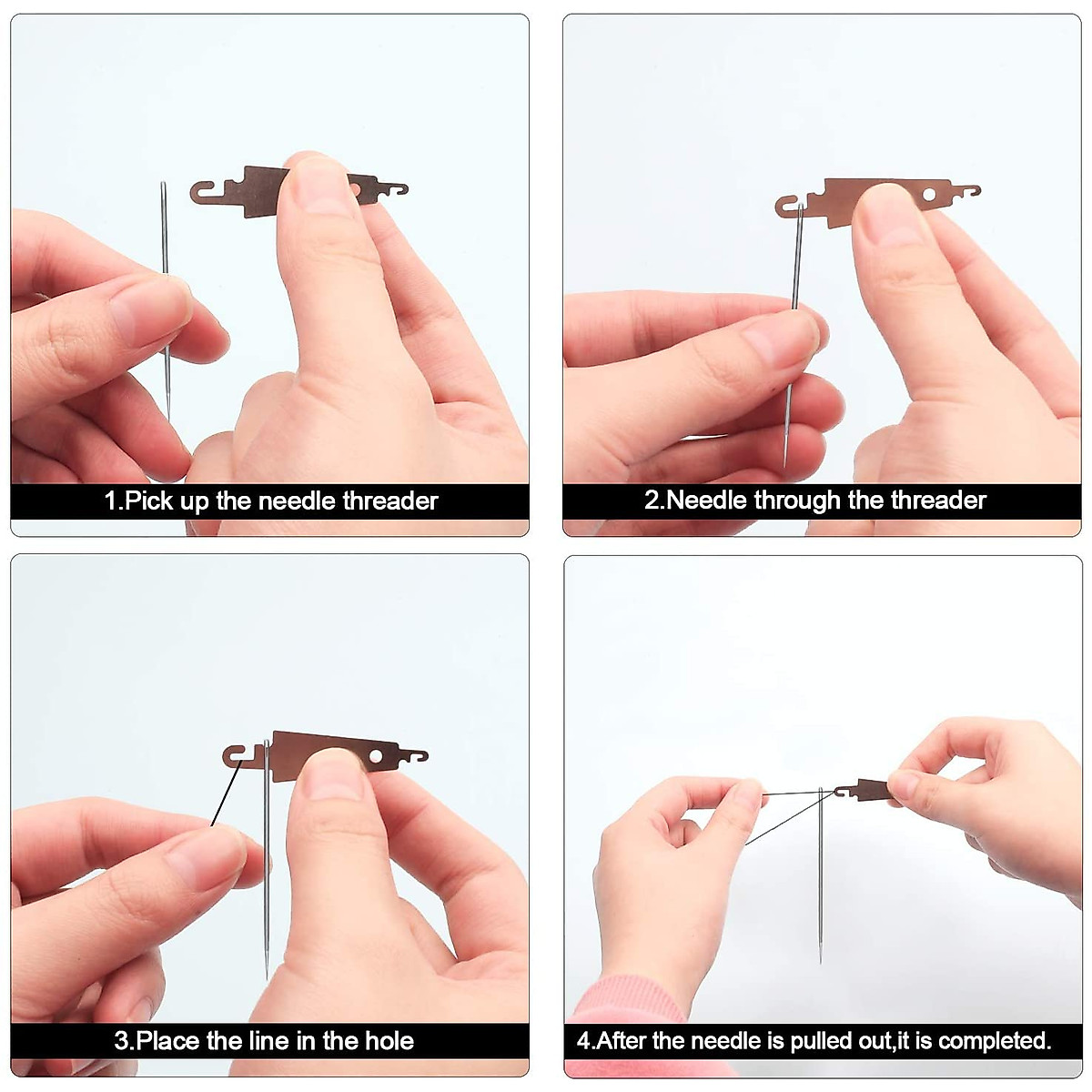 60pcs Stainless Steel Needle Threader Embroidery Cross Stitch Needle-Threading Sewing Needlework DIY Tool for Large Eye Needles