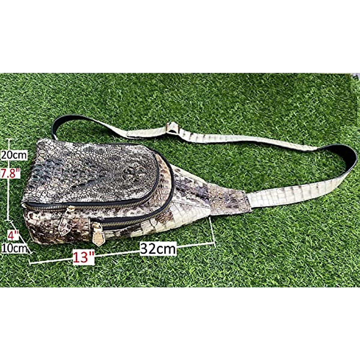 Men Sling Bag Small Crossbody Backpack Chest Bag Alligator Leather One Shoulder Strap Casual Daypack Luxury Original Crocodile for Outdoor Cycling Hiking Travel BACKPACK-55