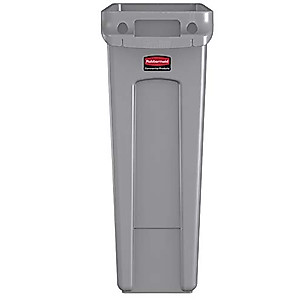 Rubbermaid Commercial Products Slim Jim Plastic Rectangular Trash/Garbage Can with Venting Channels, 23 Gallon, Gray (FG354060GRAY) & Swing Lid, Black (FFG267360BLA), 5" x 20.5" x 11.7"