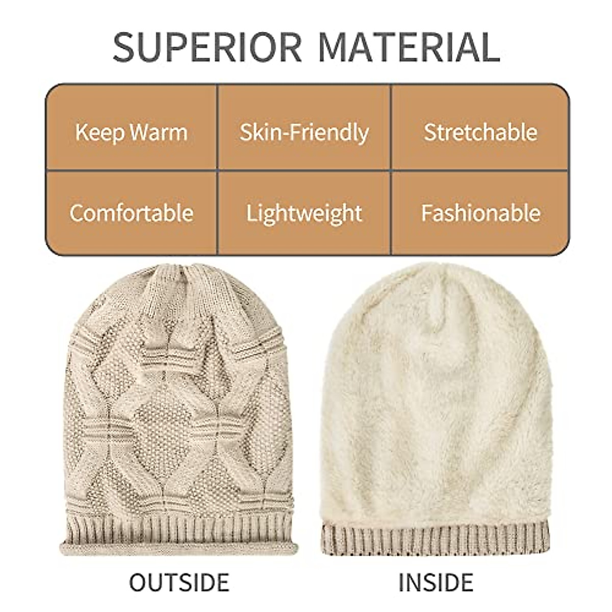 Senker Fashion 2 Pack Womens Slouchy Beanie Winter Knit Soft Hat for Women and Men, A-Beige&Dark Grey