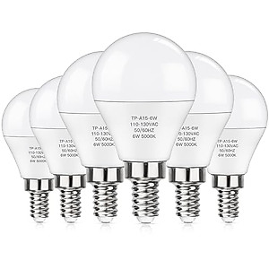 MAXvolador E12 LED Bulbs 60W Equivalent, Daylight White 5000K Ceiling Fan Light Bulbs, 600LM CRI 85+ Small Base LED Candelabra Bulbs, 6W A15 LED Bulb, Non-Dimmable, Pack of 6