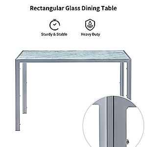 Paonne Gray Marble Dining Table Rectangular, Gray Kitchen Table with Tempered Glass Tabletop and Metal Frame, Glass Dining Table for Restaurant and Apartment (45.3" * 27.5" * 29.5")