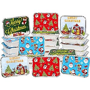 WorldBazaar Christmas Aluminum Food Containers with Lids Christmas Leftover Containers with Lids 36 PCS Disposable Santa Goodie Sacks Containers Christmas Winter Party Favors