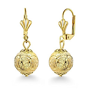 Gem Stone King 18K Gold Plated 1-1/4 Inch Dangle Drop Spheres Lever-Back Earrings For Women
