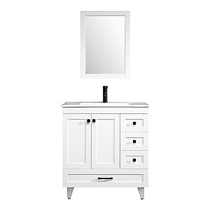 DodreHome 30" Bathroom Vanity with Sink Combo, Modern Freestanding Bathroom Cabinet with Soft Closing Door and Drawers, Includes Undermount Single Vessel Sink, Faucet & Mirror, White (30INCH)