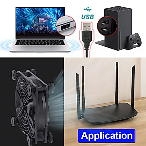 SNOWFAN Daul USB Computer Fan, 120mm Fan Silent Fan with Variable Speed Controller for Receiver DVR PlayStation Xbox Computer Cabinet Cooling (120mm, Black, 2)