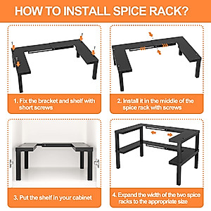 Mystozer Metal Kitchen Spice Rack, Spice Organizer for Cabinet with Double-Layer Expandable, Seasoning Rack for Countertops, Pantries and Cabinets (Black)