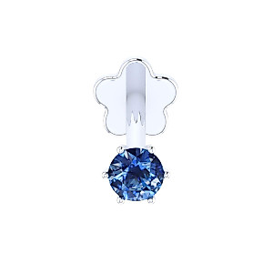 Demira Jewels 2.20mm Solitaire Real Blue Sapphire Solid 14K White Gold Nose Pin, Lip Labret, Monroe Ring Stud Screw - 16 Gauge, 8mm Long Post.