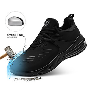LARNMERN Steel Toe Shoes for Men Waterproof Slip Resistant Work Sneakers Athletic Durable Lightweight Comfortable Water Resistant Indestructible Construction Tennis Air Cushion(10 Men, Black)