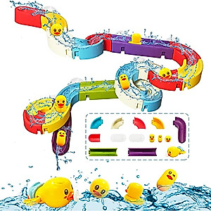 Bath Toys for Kids Ages 4-8, Wall Bathtub Toy Slide for Toddlers 3 4 5 6 Years, Baby Bath Toys with Wind-Up Duck, 35 PCS Slide Shower Tracks Water Toys Gifts for Boys Girls