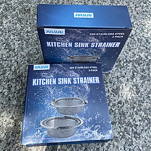 JULUJU 2 Pack Upgrade Kitchen Sink Strainer (Sink Drain Strainer) - 304 Stainless Steel Rust Free, Fordable Handle, 4.5 Inch Diameter