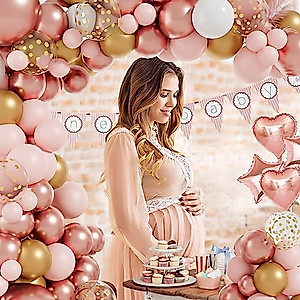 149Pcs Rose Gold Balloons Arch Kit, Pink Rose Gold White Cardioid Pentagram Flag Banner Balloon Garland for Women Girls Birthday Wedding Graduation Baby Shower Bridal Bachelorette Mother's Valentine's Day Party Decorations