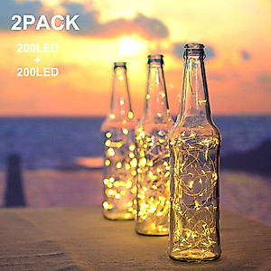 Binval Solar String Lights, 72ft 200Led, Copper Wire Led String Lights Ambiance Lighting for Patio, Lawn, Garden, Landscape, Home, Wedding, Christmas Party, Xmas Tree, Waterproof (Warm White, 2-Pack)