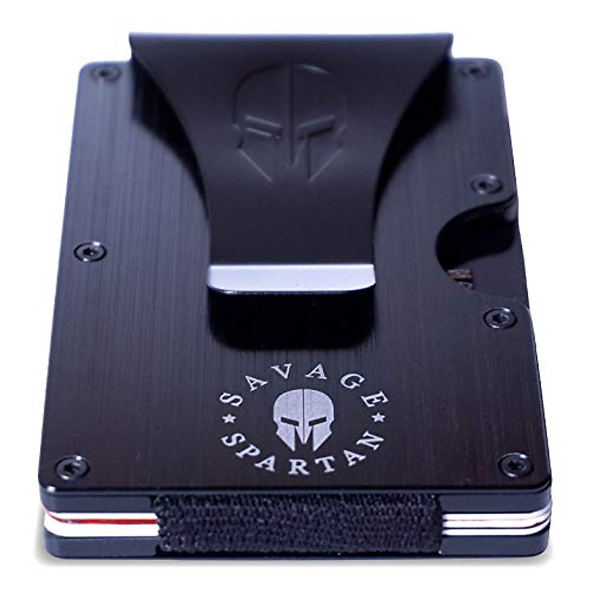SAVAGE SPARTAN Tactical Wallet | Slim Minimalist RFID Blocking Aluminum Metal Credit Card Holder With Money Clip for Men (Black)