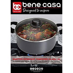 Bene Casa3-Quart Nonstick Dutch Oven Aluminum, Ventd Glass Lid, Stay-Cool Handles, Dishwasher Safe, Perfect for Simmering and Slow Cooking