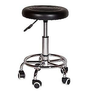 Topline 360-Degree Rolling Swivel Adjustable Stool Chair with Foot Rest - Black