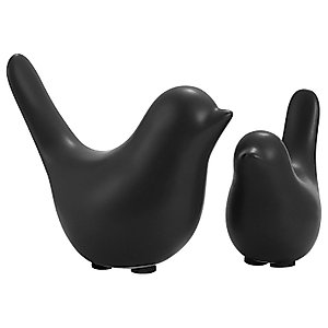 Veemoon 2pcs Ceramic Bird Figurines Ornaments Set Modern Nordic Style Abstract Bird Sculptures for Home Office Desktop Landscape Garden Display Decor Wedding Gift ( Size L and S Black )